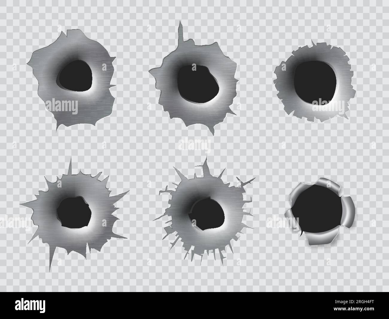 Realistic bullet holes from gun shot, bullet target cracks on metal ...