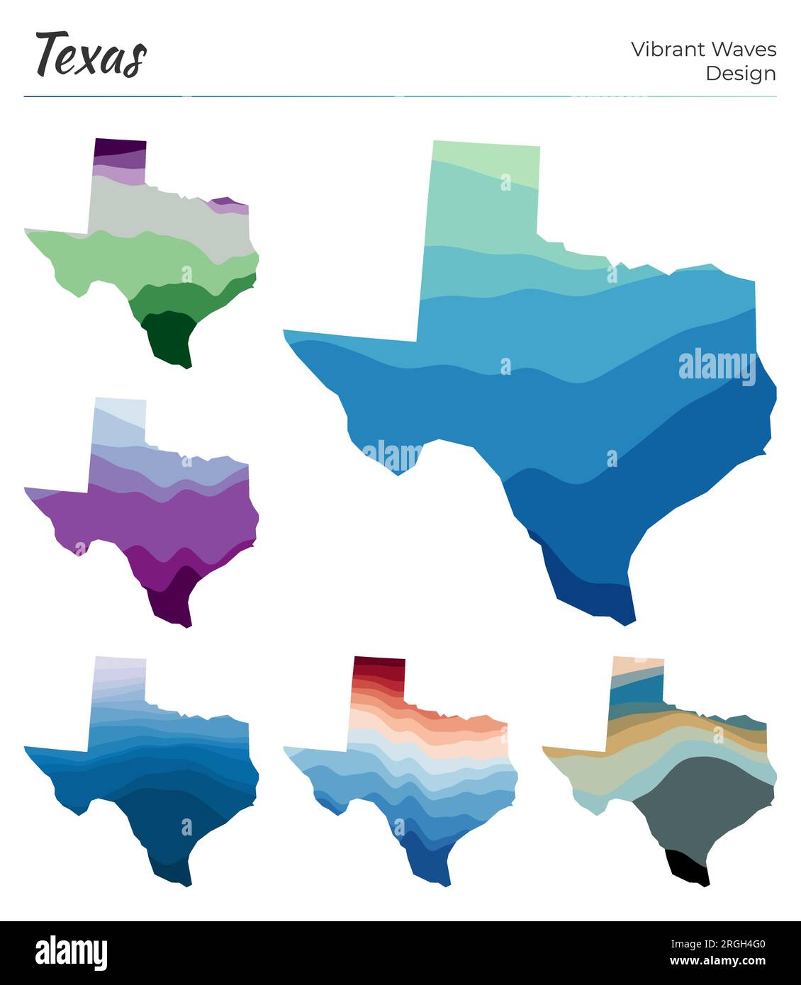 Set of vector maps of Texas. Vibrant waves design. Bright map of US ...