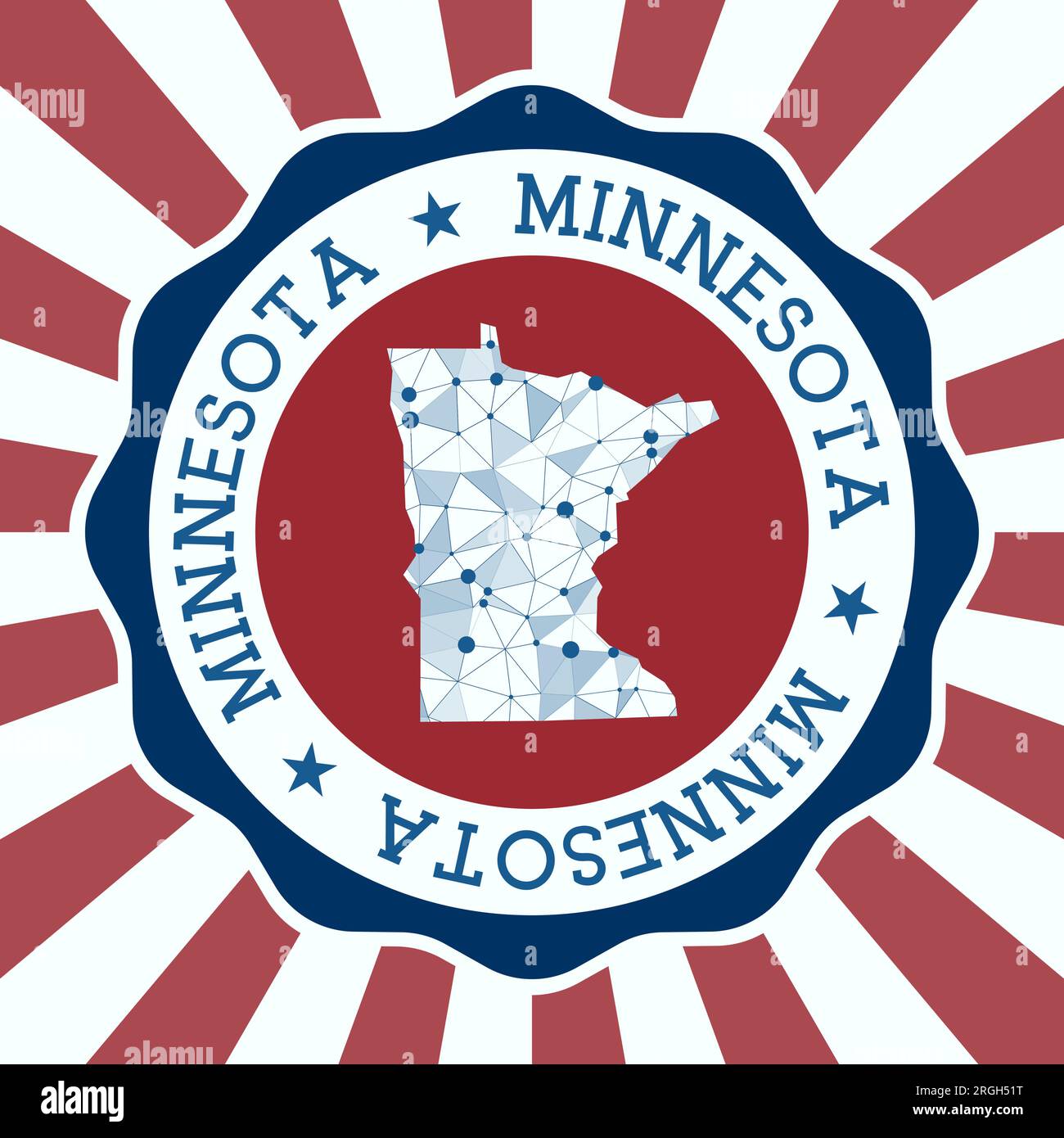 Minnesota Badge. Round logo of us state with triangular mesh map and ...