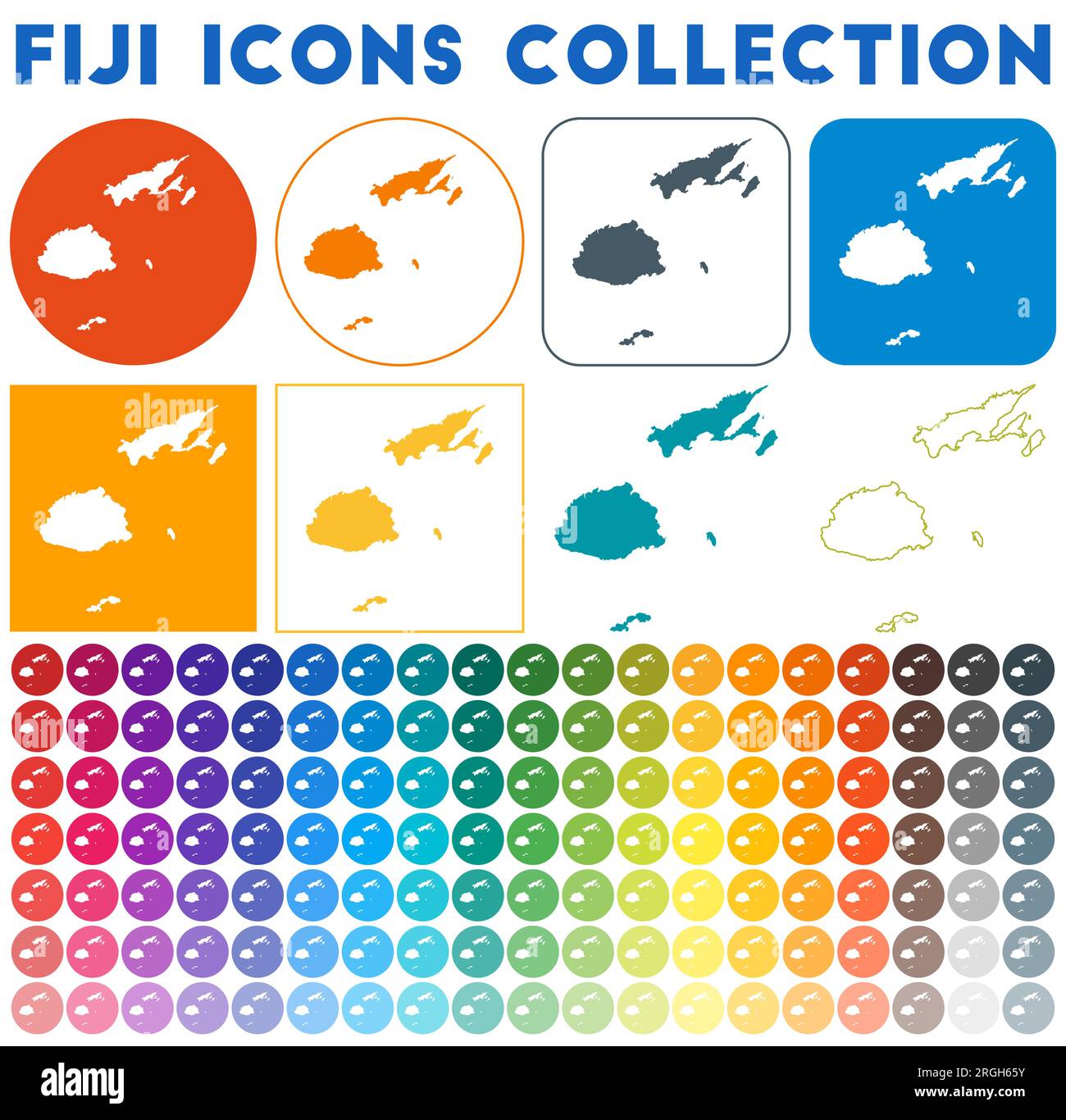 Fiji icons collection. Bright colorful trendy map icons. Modern Fiji ...