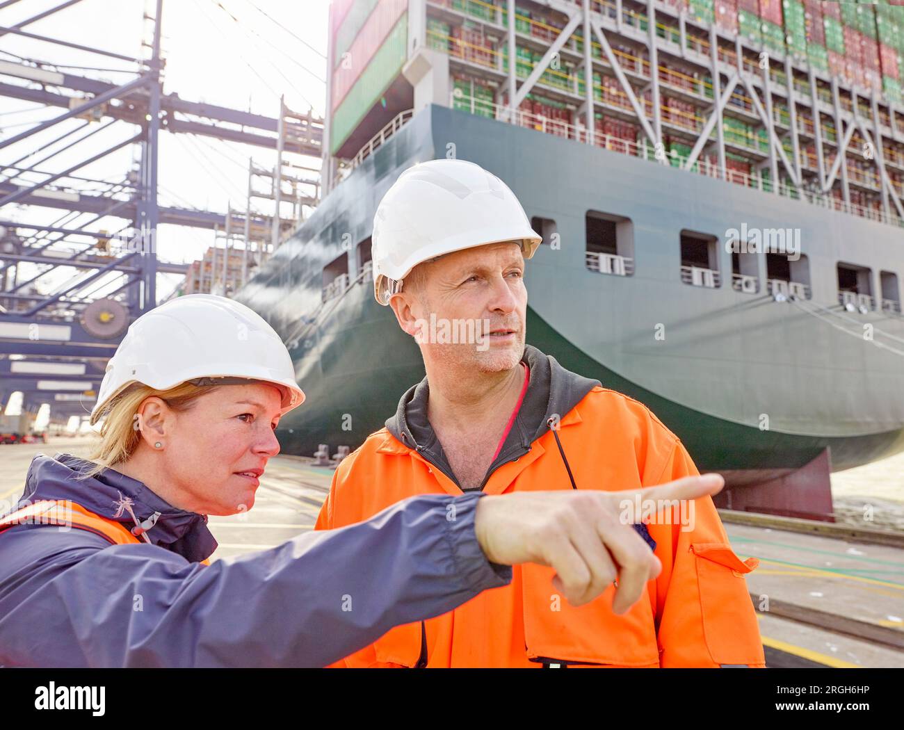 Dock workers by cargo ship at Port of Felixstowe, England Stock Photo ...