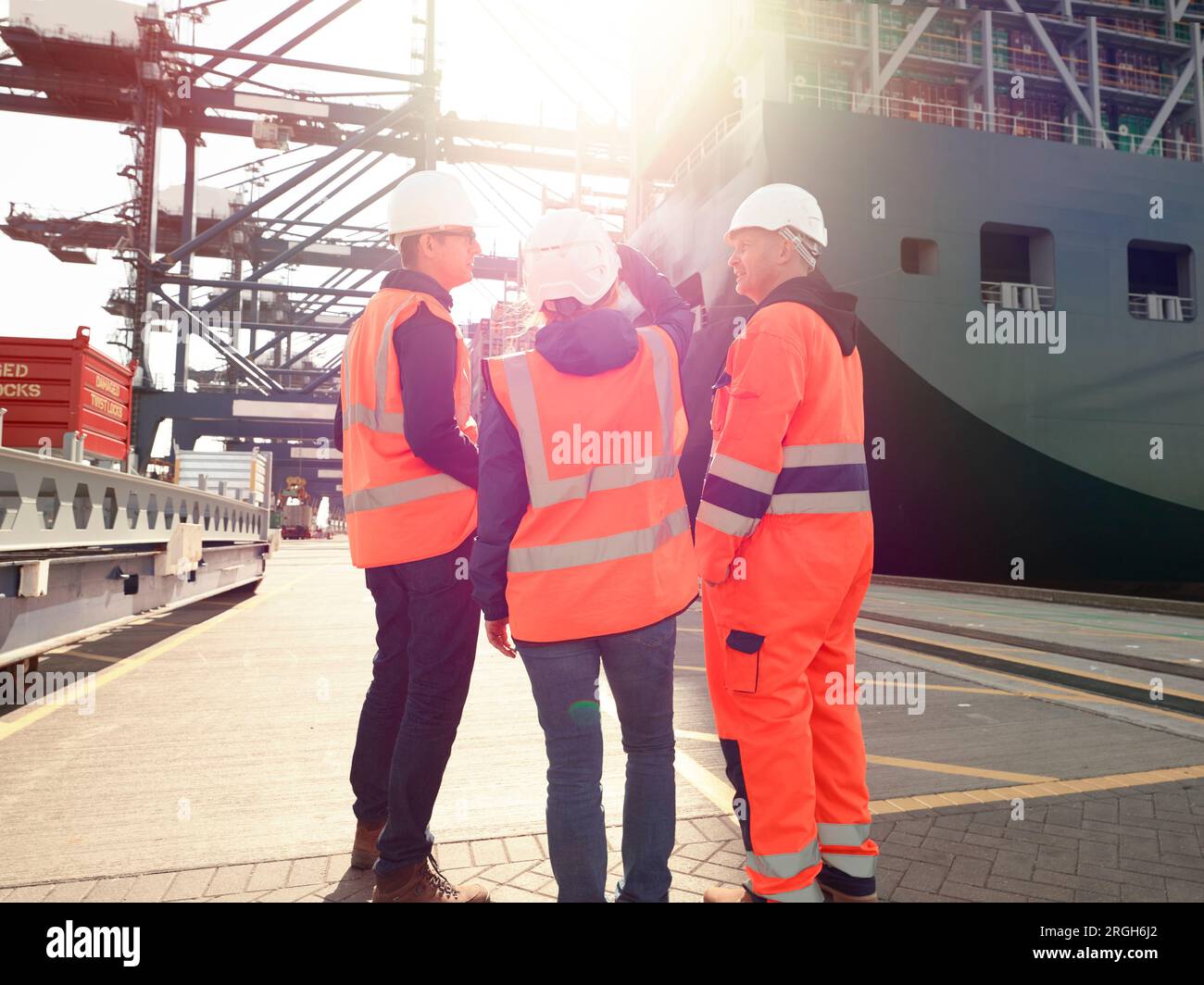 Dock workers by cargo ship at Port of Felixstowe, England Stock Photo ...
