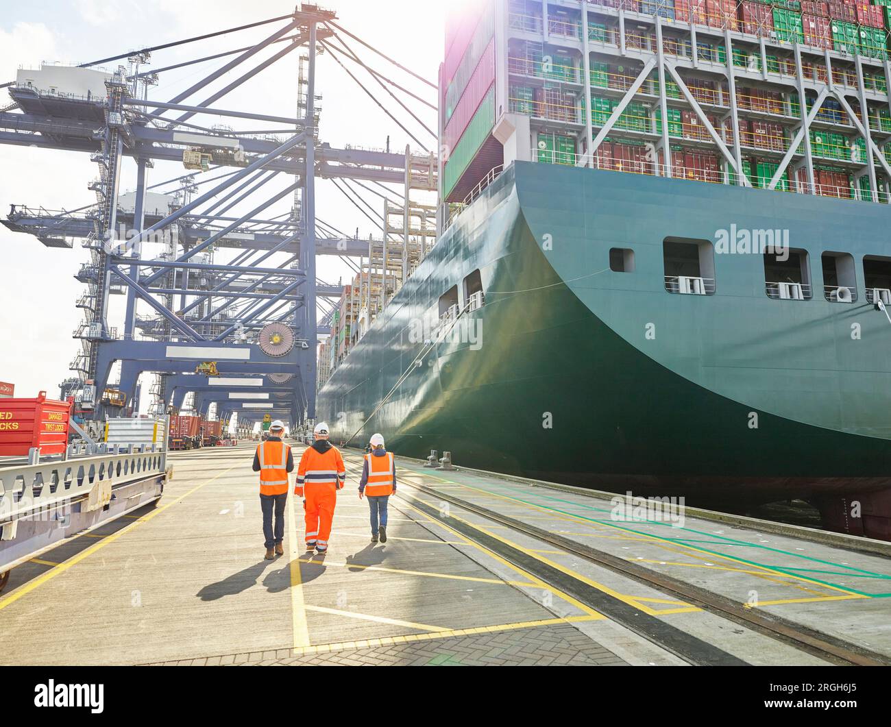 Dock workers by cargo ship at Port of Felixstowe, England Stock Photo ...