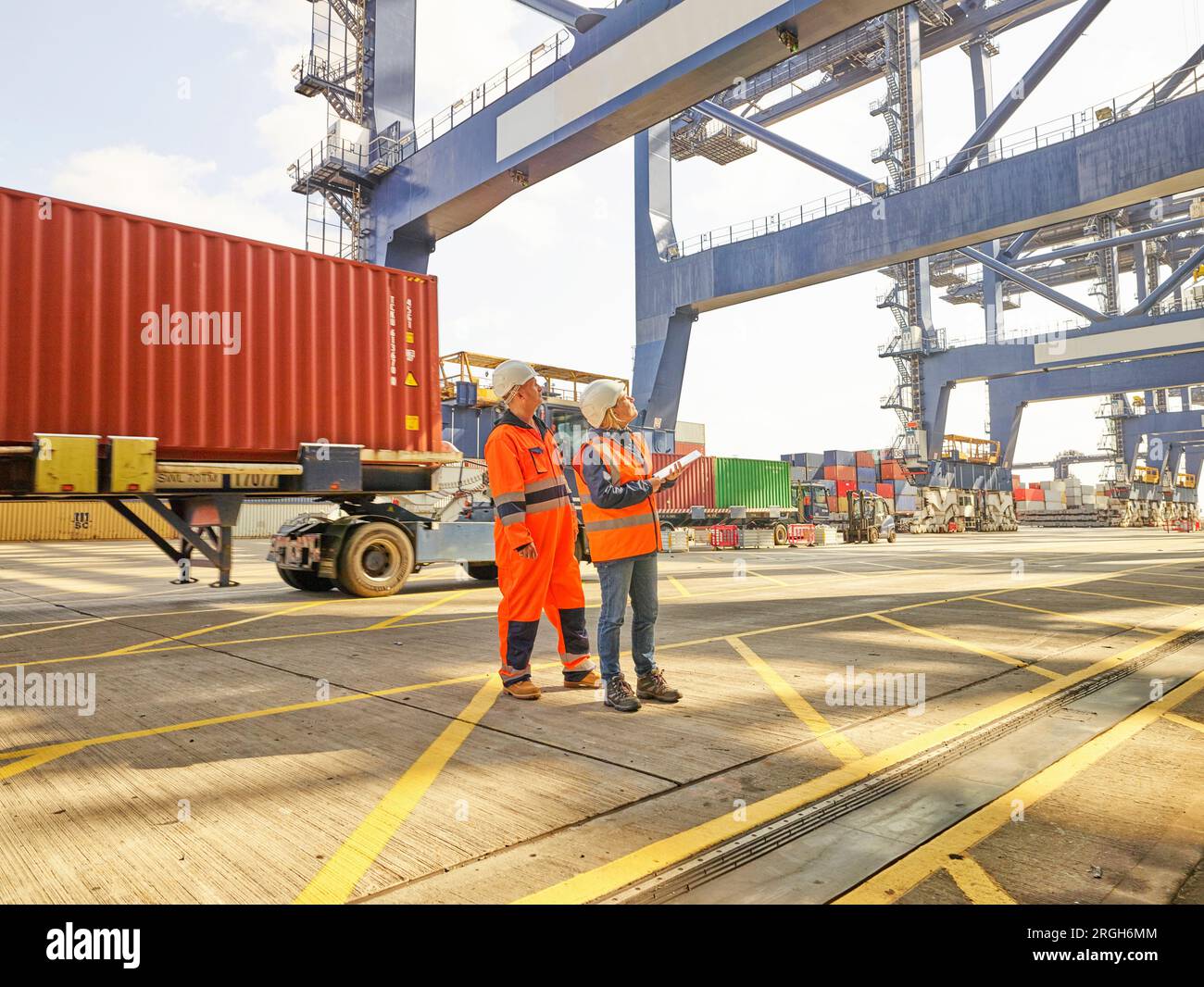 Dock workers using tablet PC at Port of Felixstowe, England Stock Photo ...