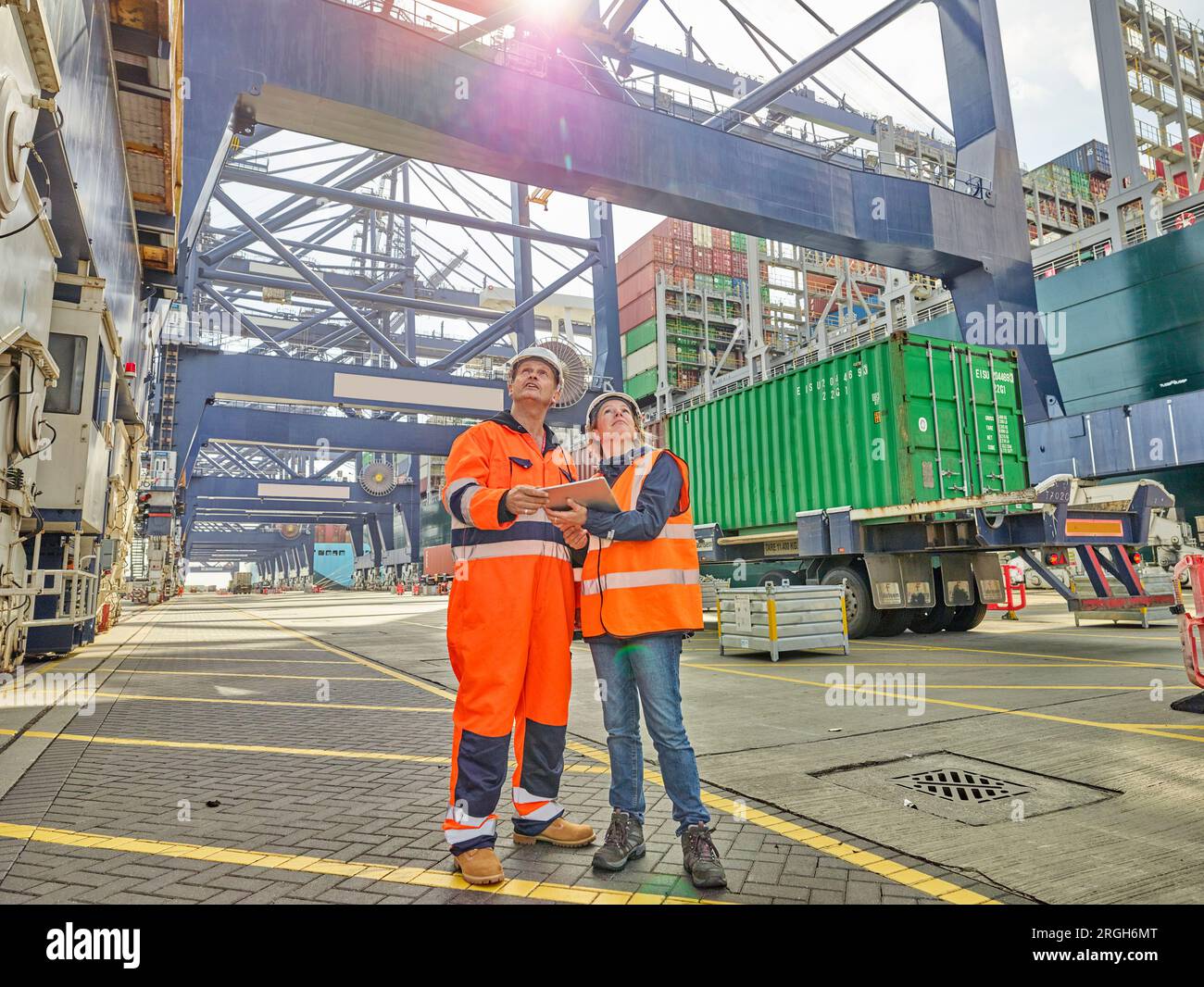Dock workers using tablet PC at Port of Felixstowe, England Stock Photo ...