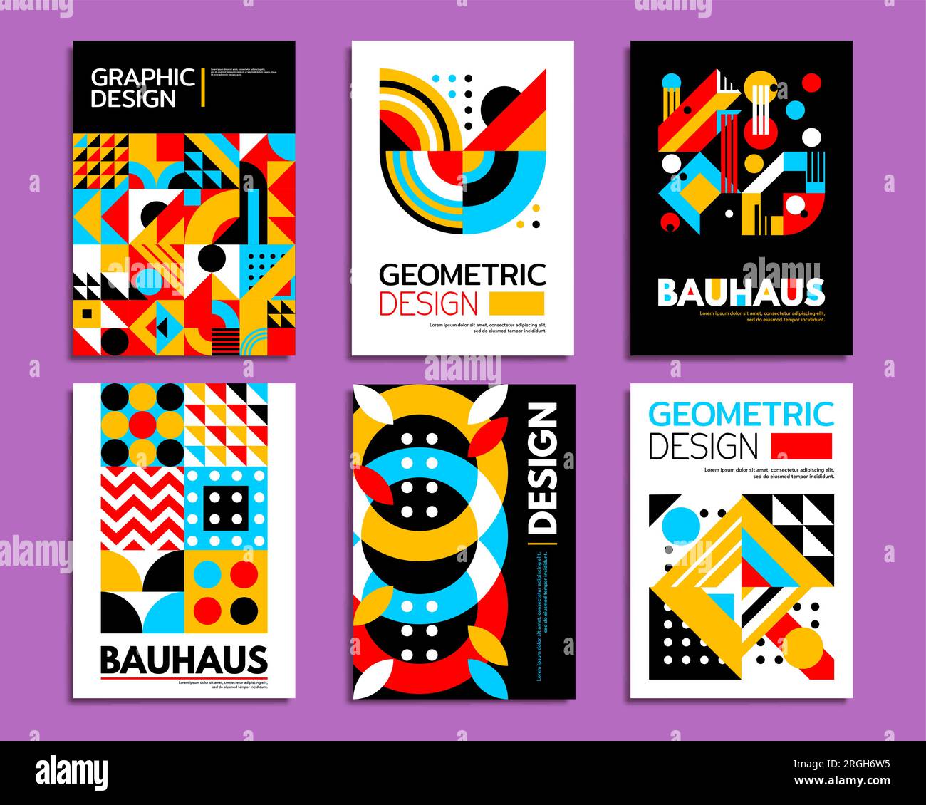 Abstract bauhaus posters. Geometric pattern with vector color shapes of ...