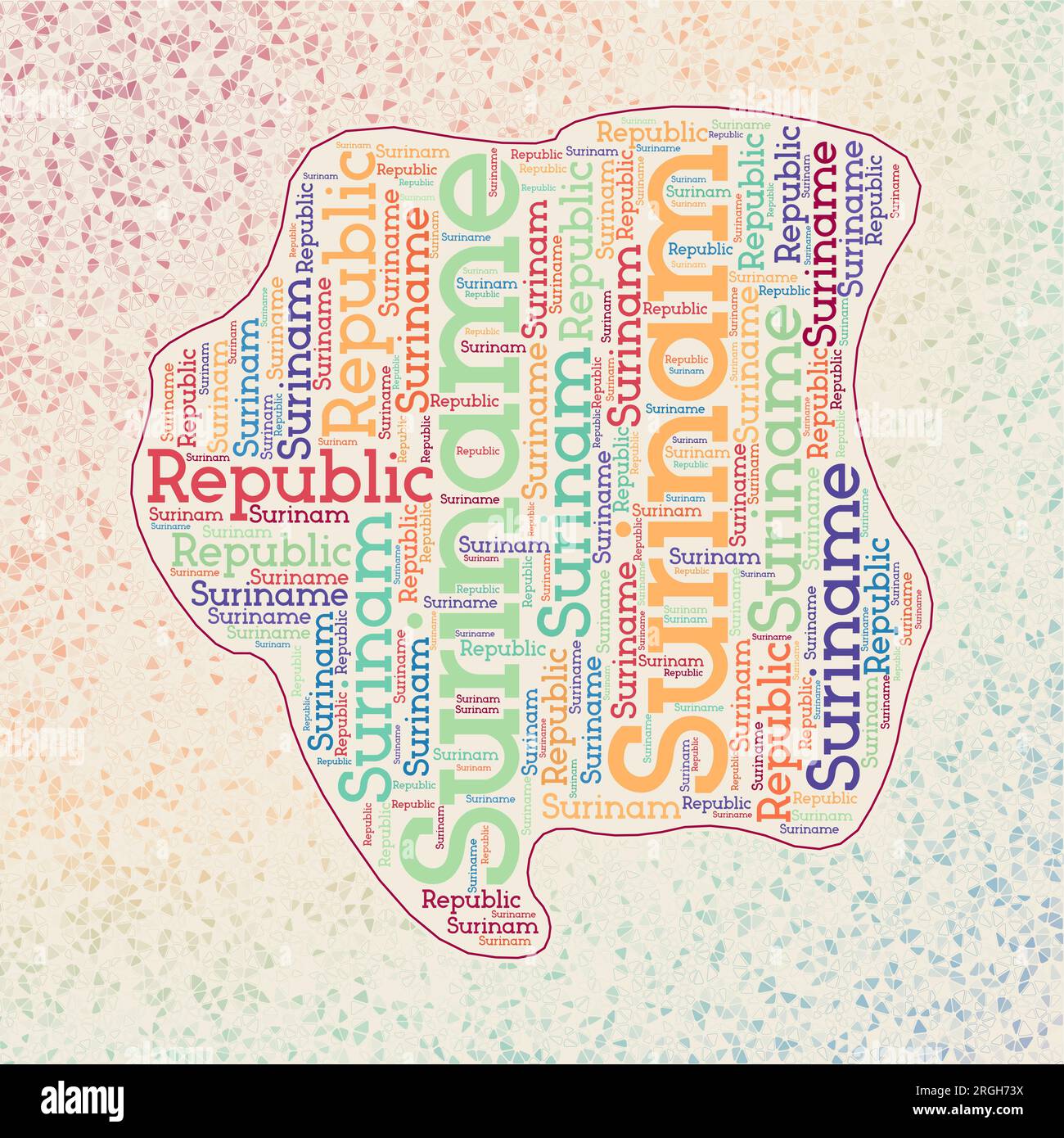 Suriname shape with country names word cloud in multiple languages ...