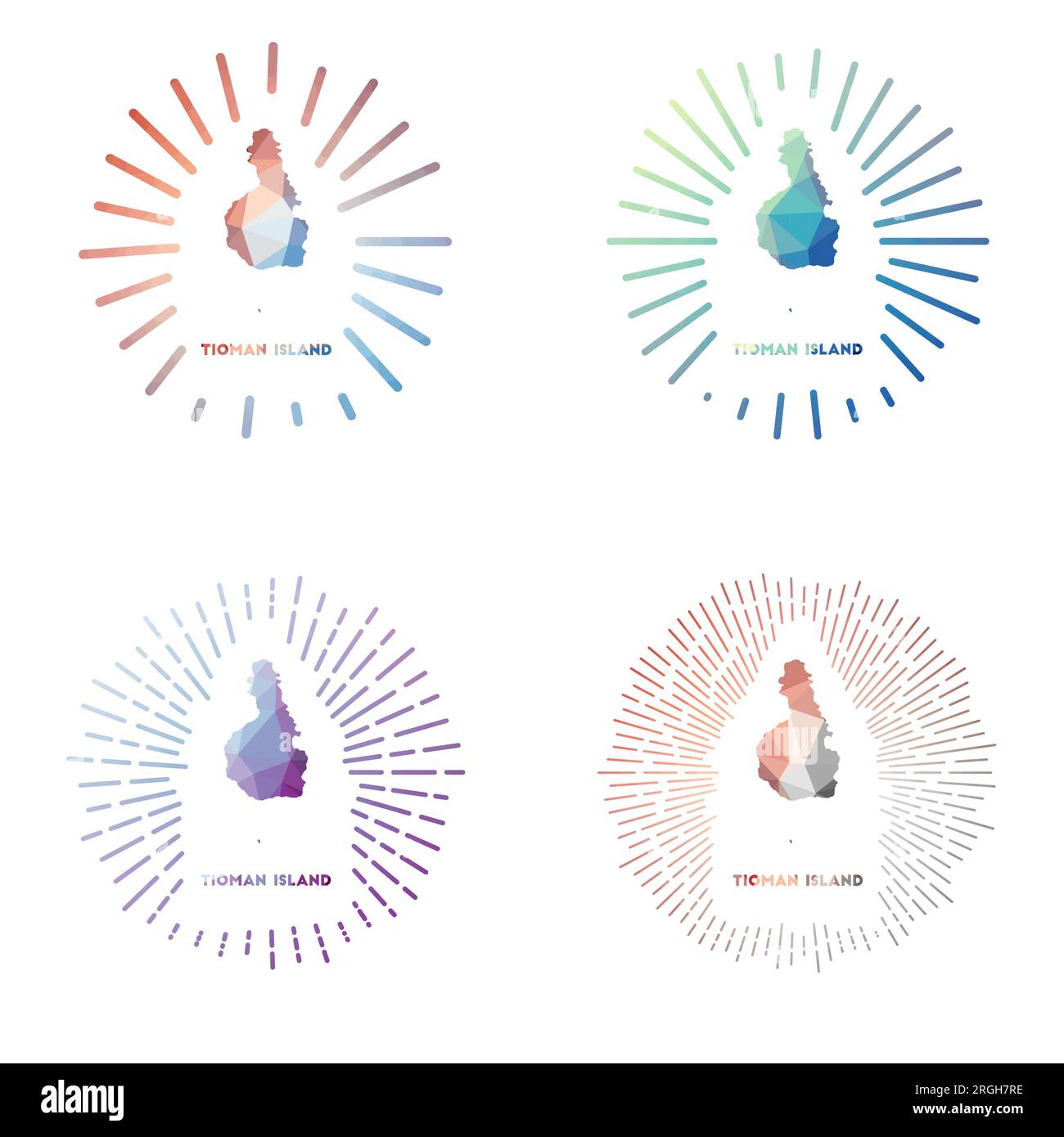 Tioman Island low poly sunburst set. Logo of island in geometric ...
