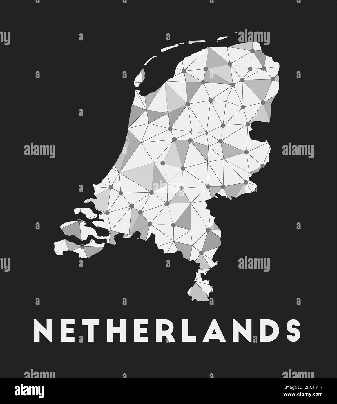 Netherlands - communication network map of country. Netherlands trendy geometric design on dark ...