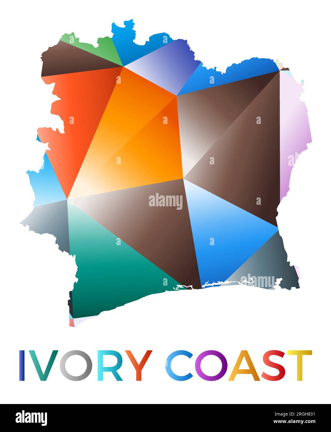 Bright colored Ivory Coast shape. Multicolor geometric style country ...