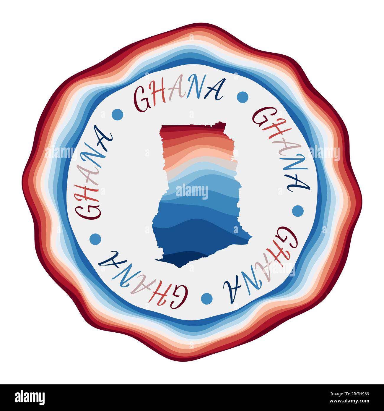 Ghana badge. Map of the country with beautiful geometric waves and ...