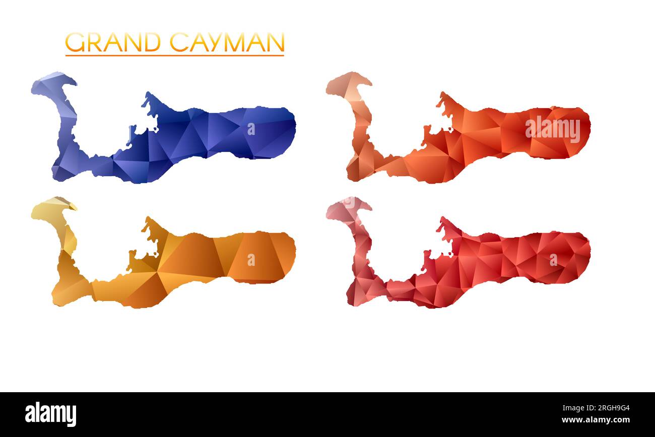 Set of vector polygonal maps of Grand Cayman. Bright gradient map of ...