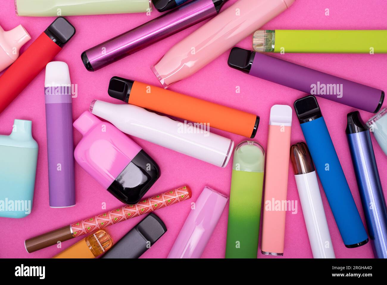 Synthetic nicotine concept. Various disposable electronic cigarettes ...