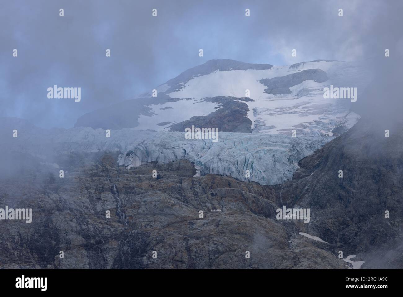 Scenic view on Great Titlis Glacier in Switzerland with blue sky, white ...