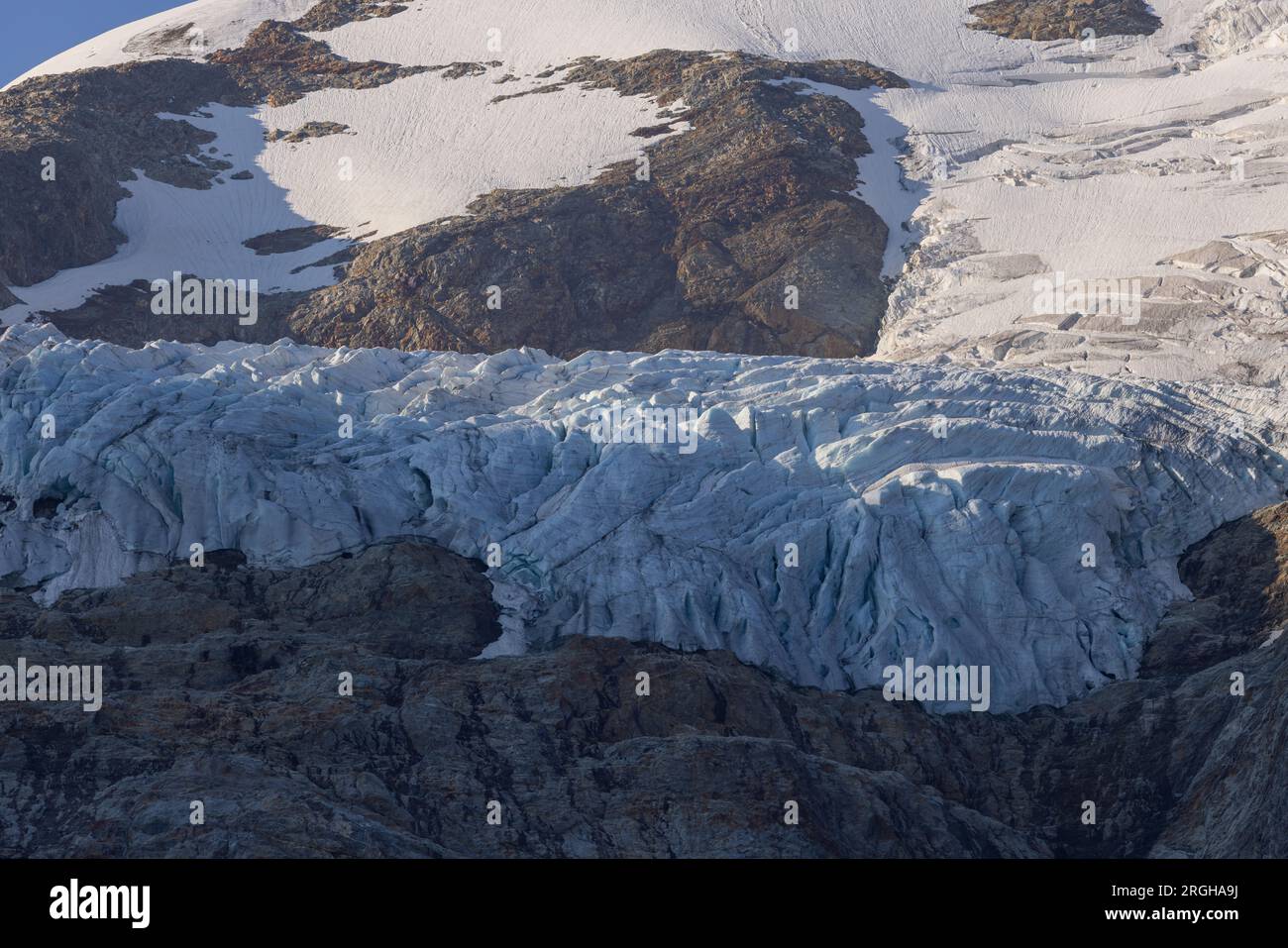 Scenic view on Great Titlis Glacier in Switzerland with blue sky, white ...