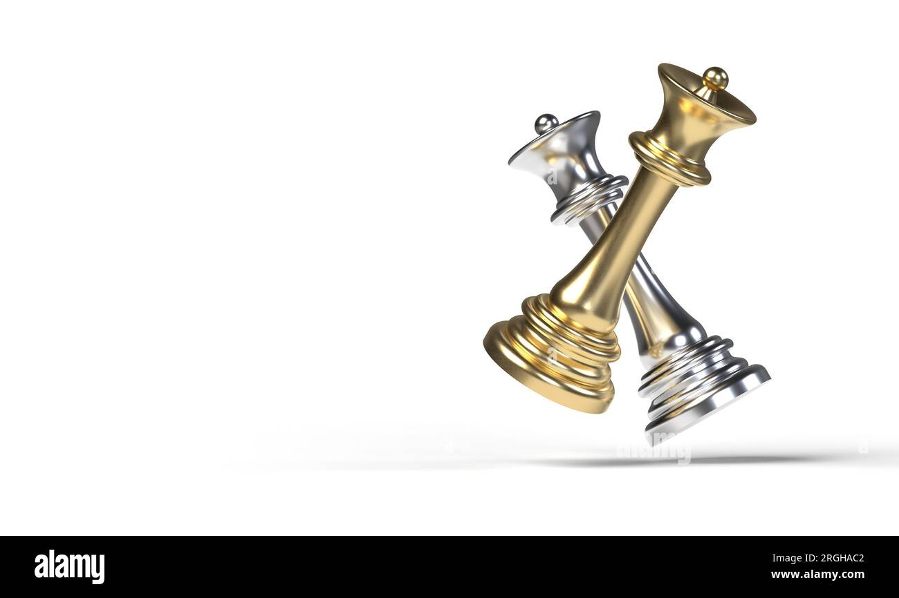 chess queens on white background with copy space. gold and silver chess ...