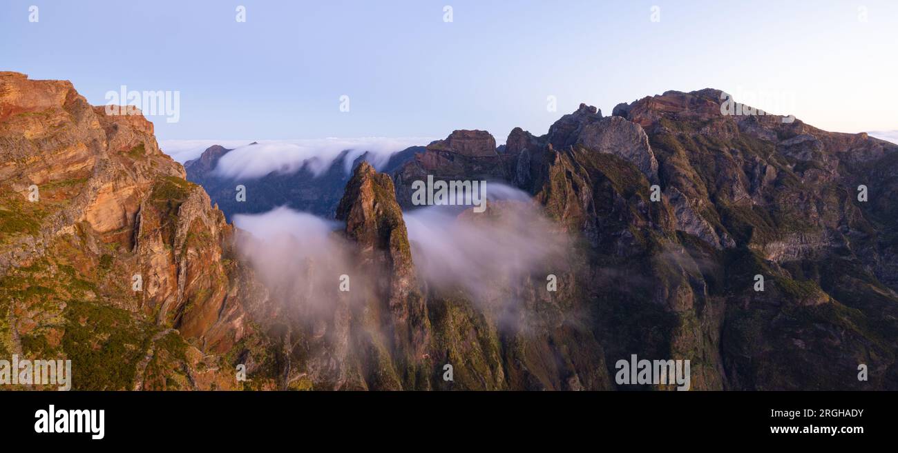 Great sunrise on the Pico do Arieiro in Madeira with epic fog wrapping ...