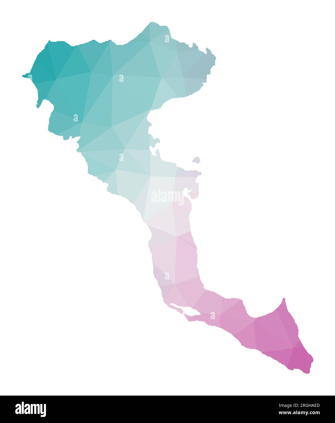 Polygonal map of Corfu. Geometric illustration of the island in emerald ...