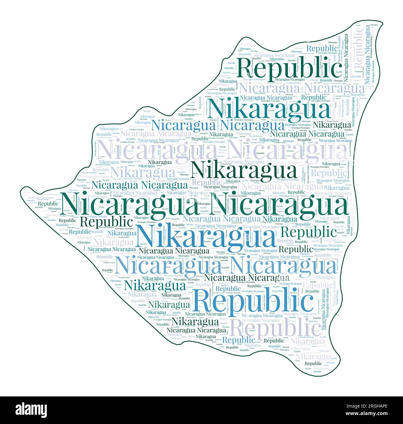 Nicaragua shape filled with country name in many languages. Nicaragua ...