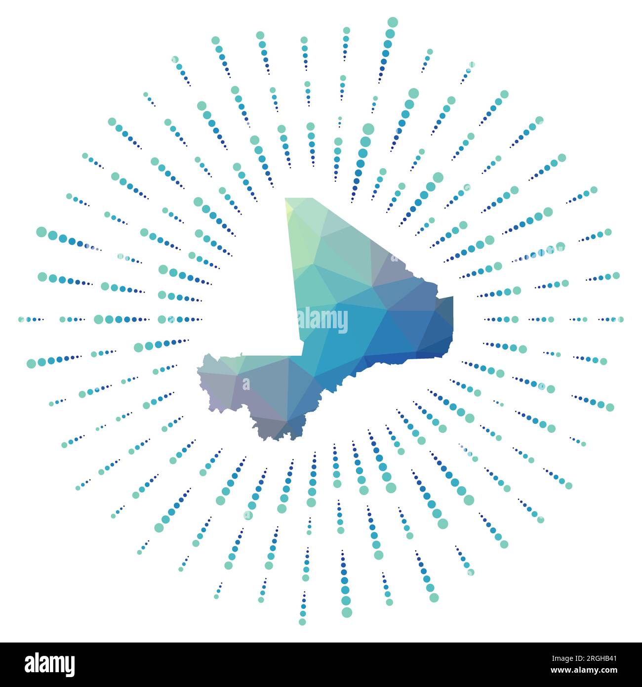 Shape of Mali, polygonal sunburst. Map of the country with colorful ...