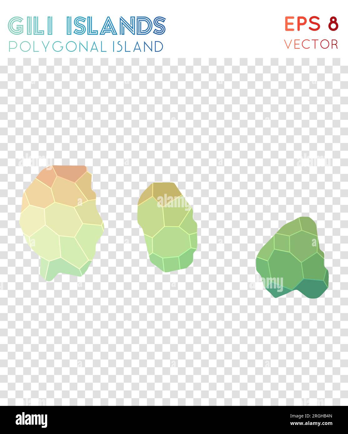 Gili Islands polygonal map, mosaic style island. Pleasing low poly ...