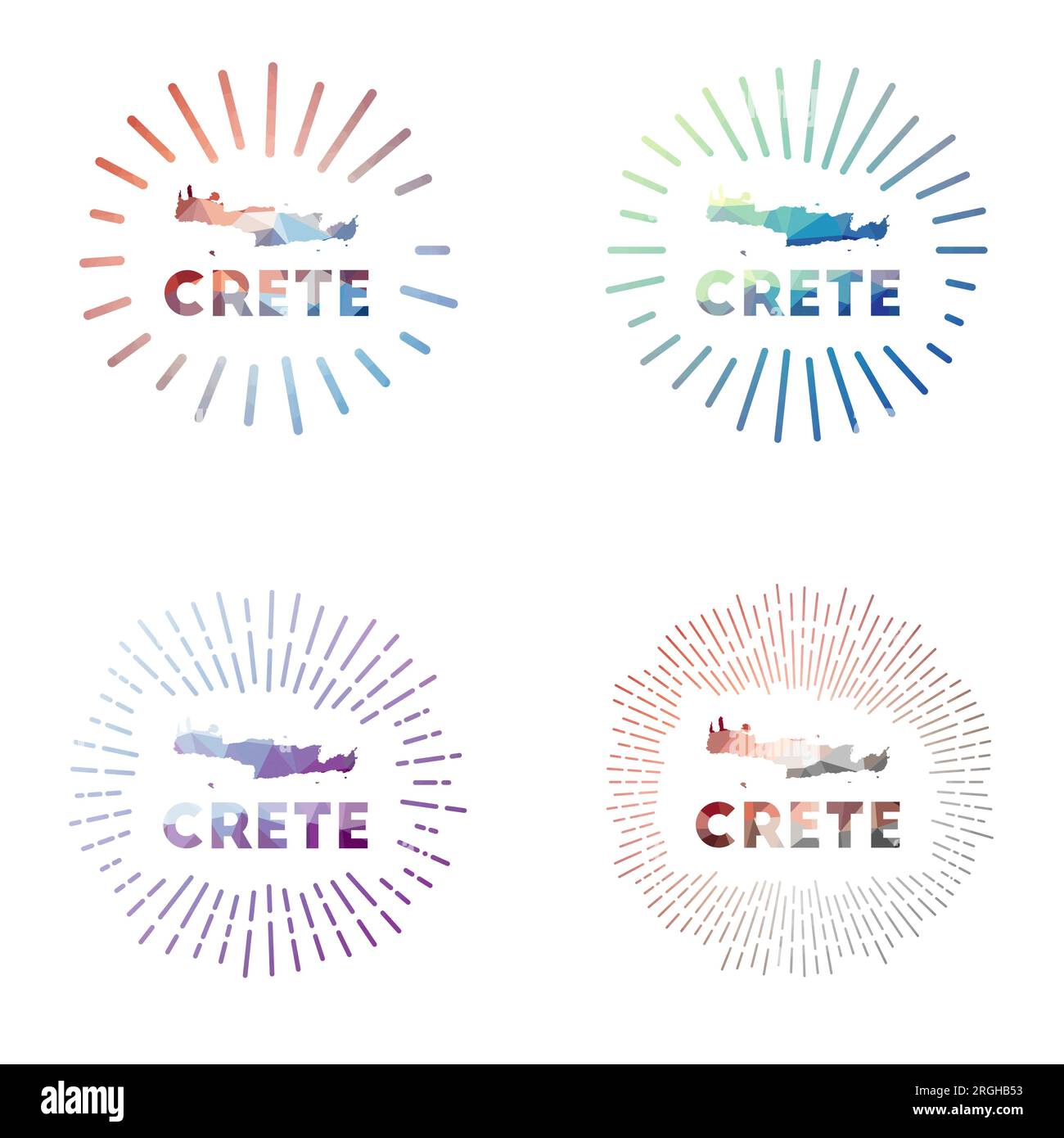 Crete low poly sunburst set. Logo of island in geometric polygonal ...
