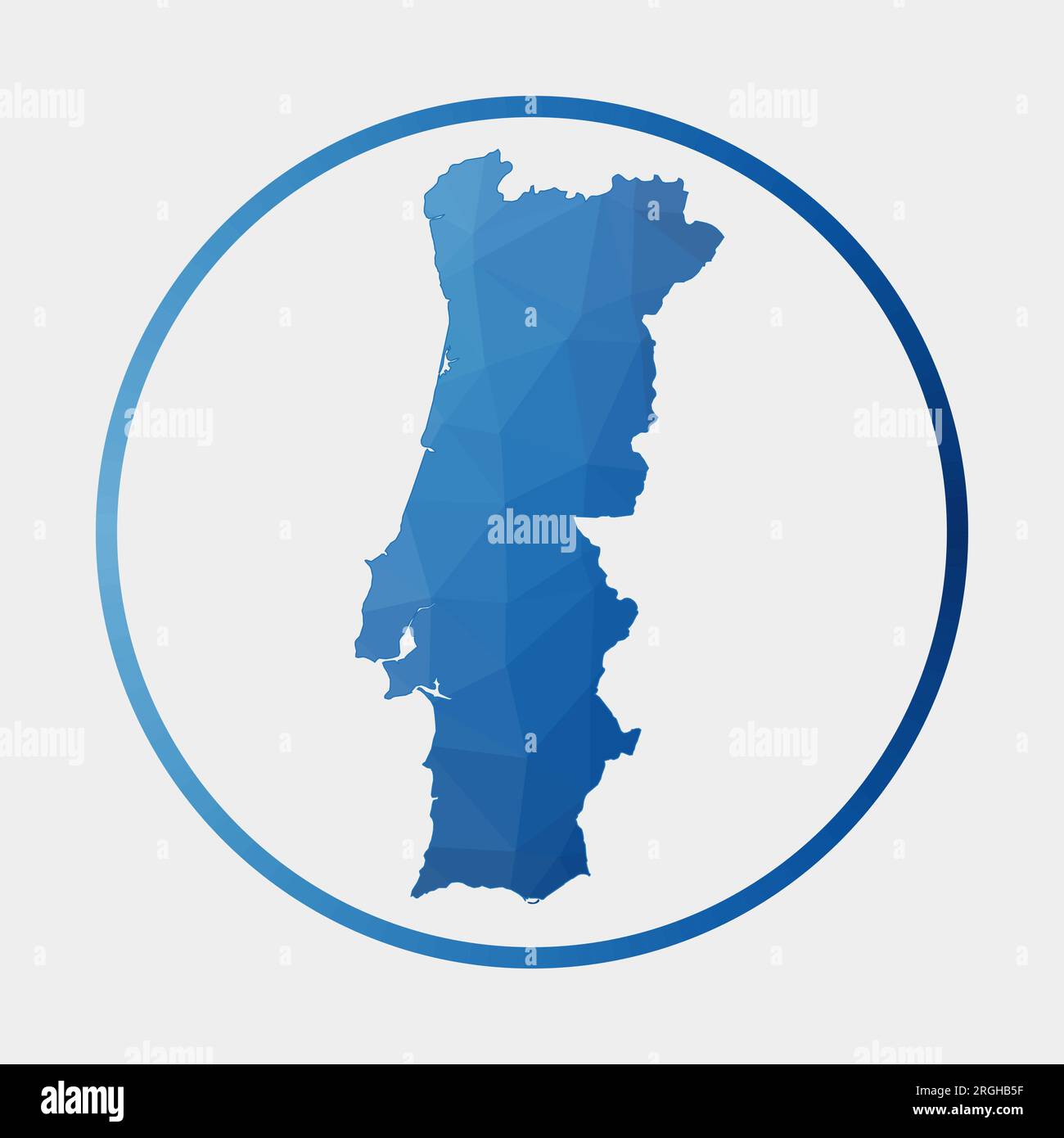 Portugal icon. Polygonal map of the country in gradient ring. Round low ...