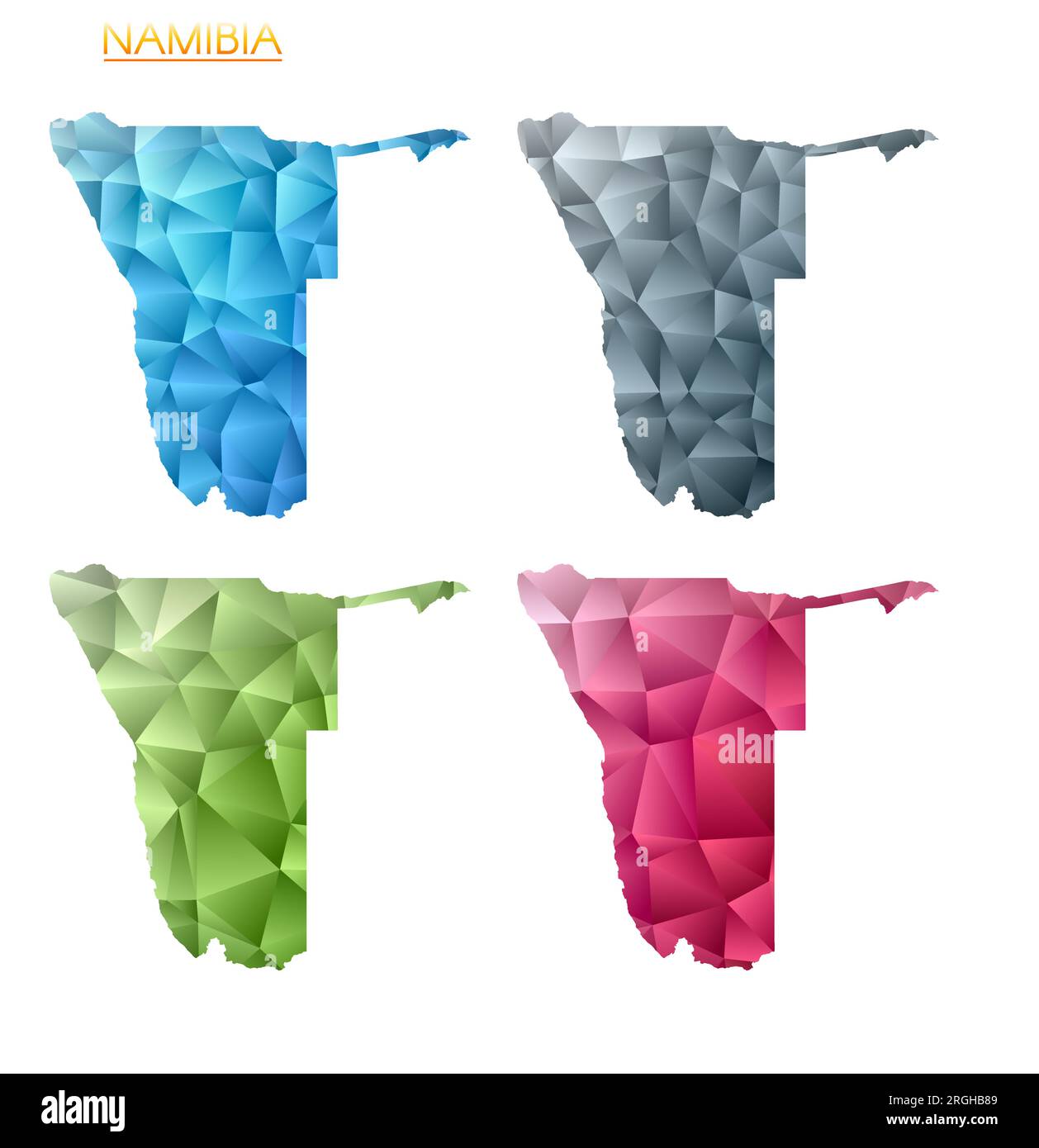 Set of vector polygonal maps of Namibia. Bright gradient map of country ...