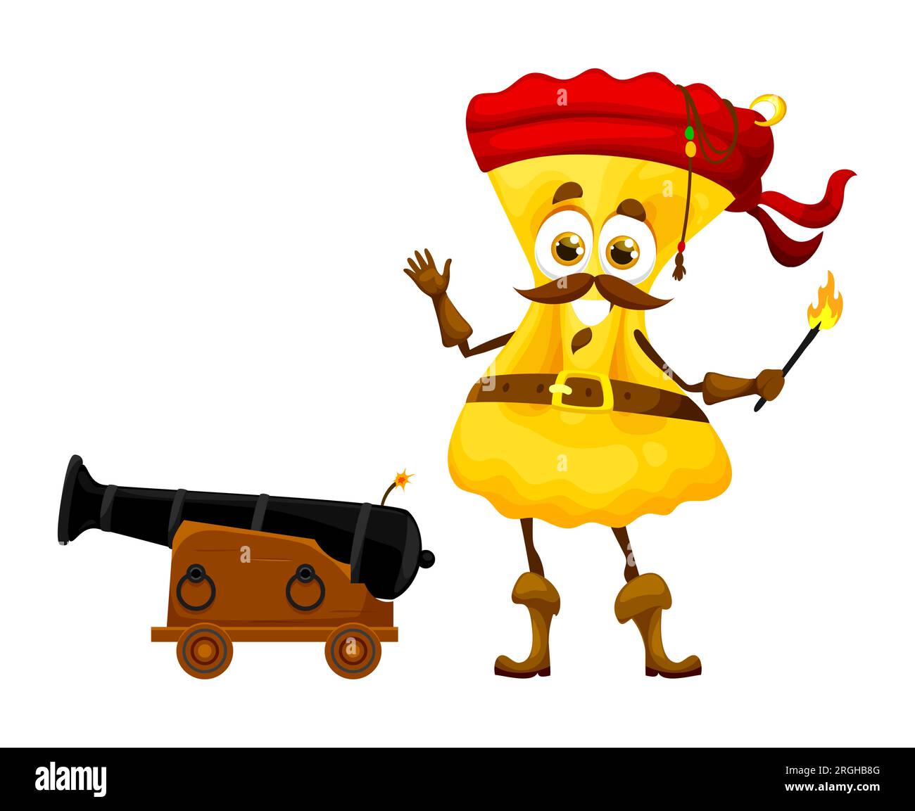 Cartoon Italian pasta pirate character, farfalle captain in tricorn hat ...