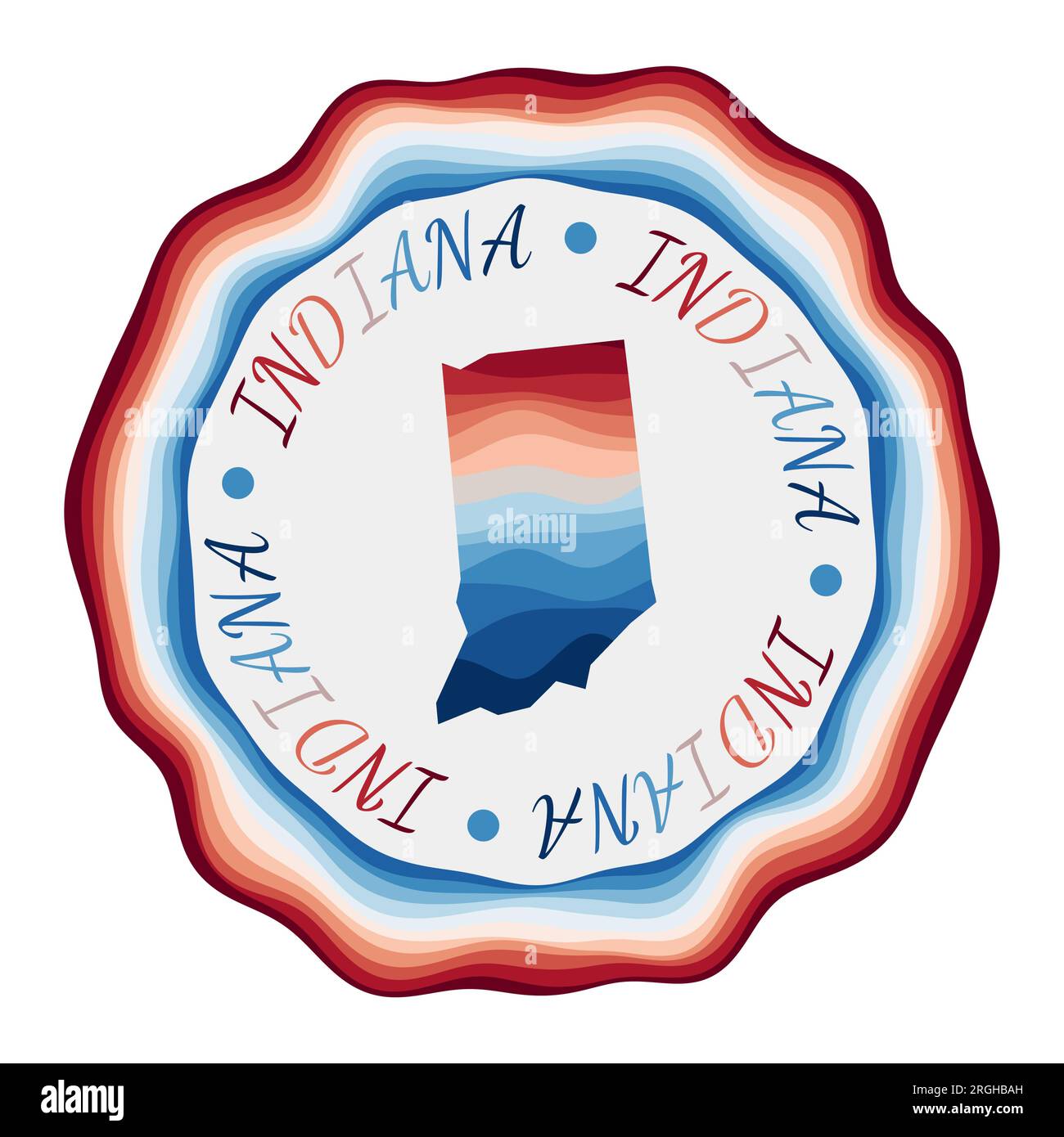 Indiana badge. Map of the us state with beautiful geometric waves and ...