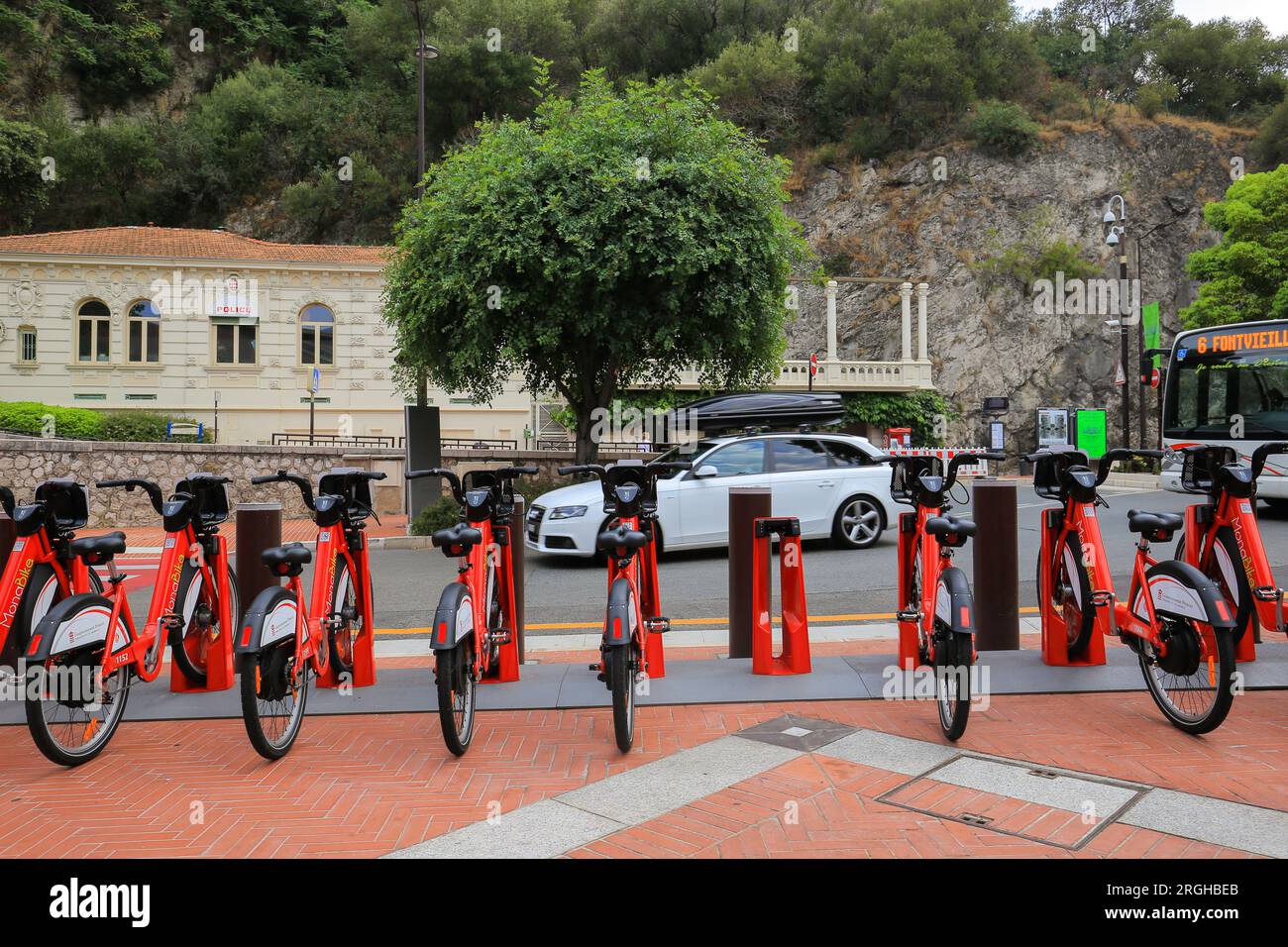 Red bicycles rental system Monabike in Monaco Stock Photo - Alamy