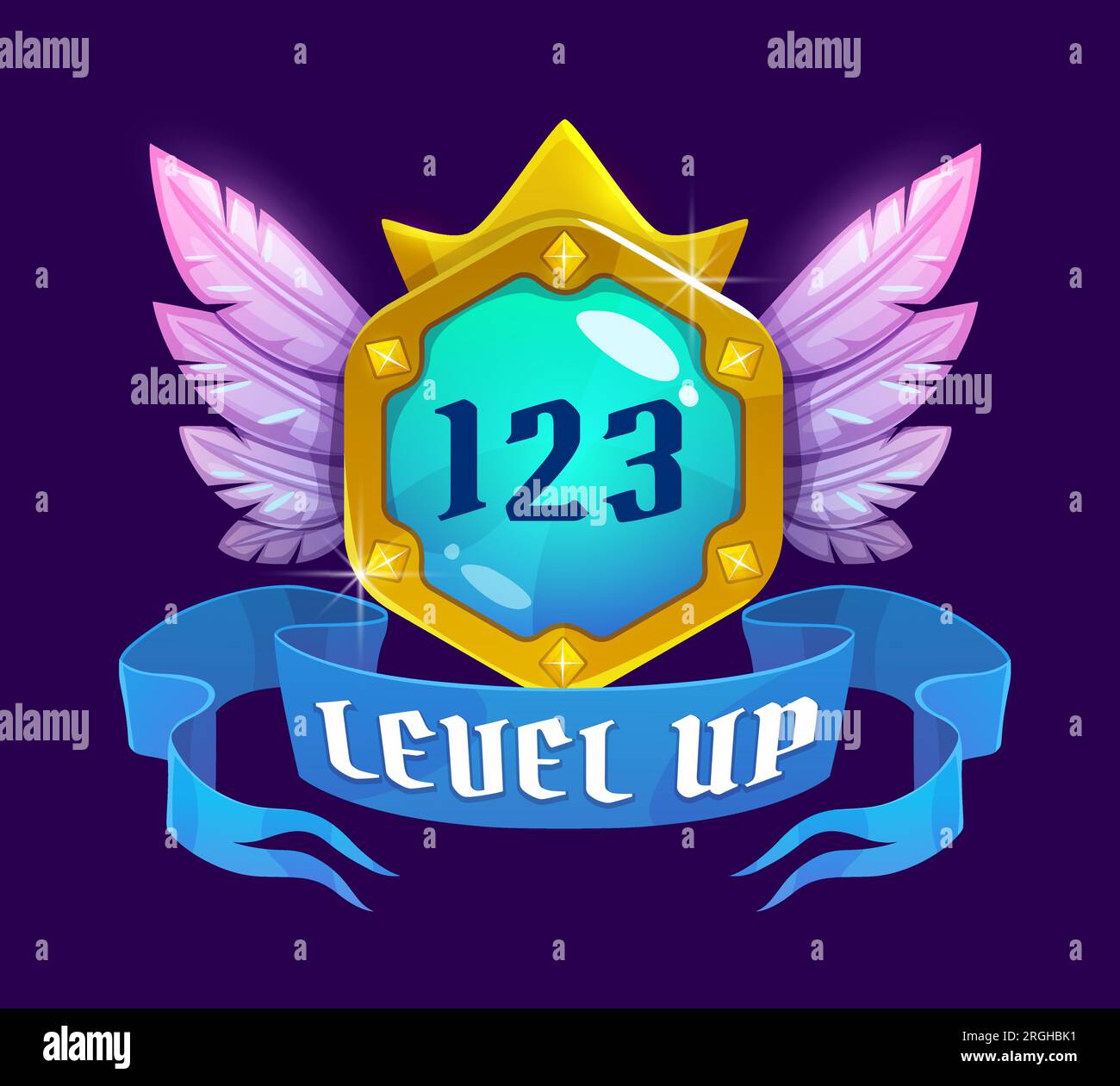 Game interface level up badge and win icon, rank or bonus award medal ...