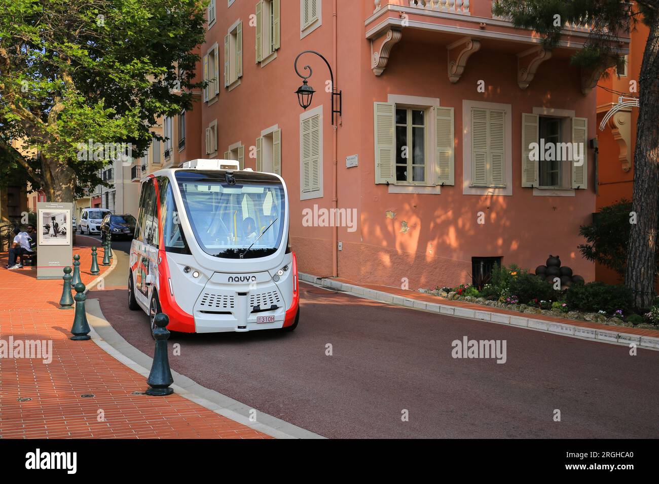 Autonomous electric shuttles driverless bus Navya on the street of ...