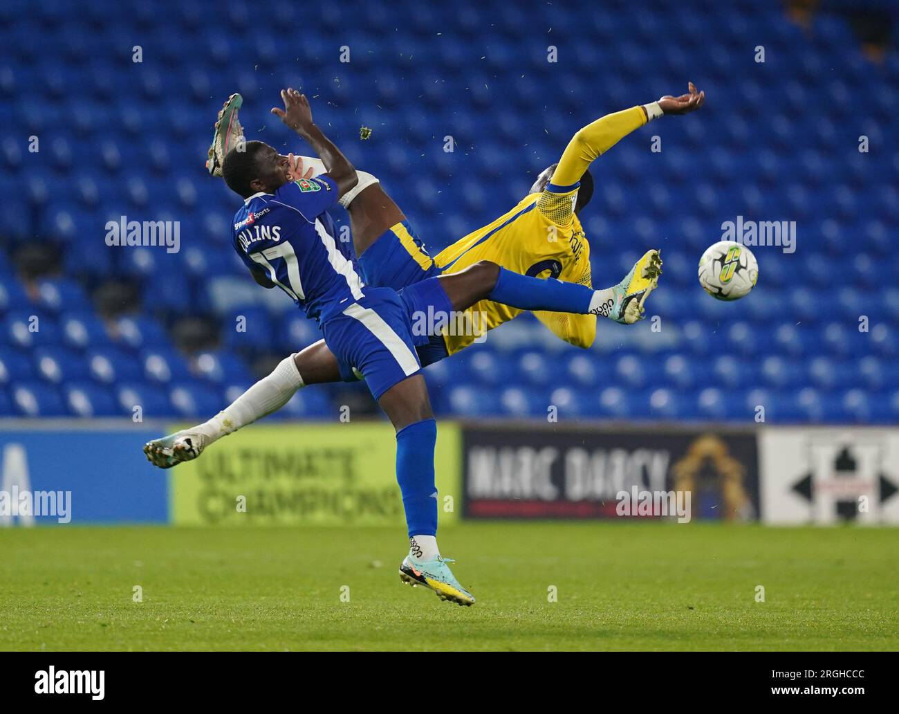Colchester United's Samson Tovide clashes with Cardiff City's Jamilu ...