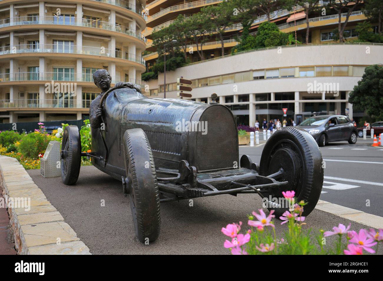 Bronze monument of William Grover in Bugatti 35B in Monaco Stock Photo ...