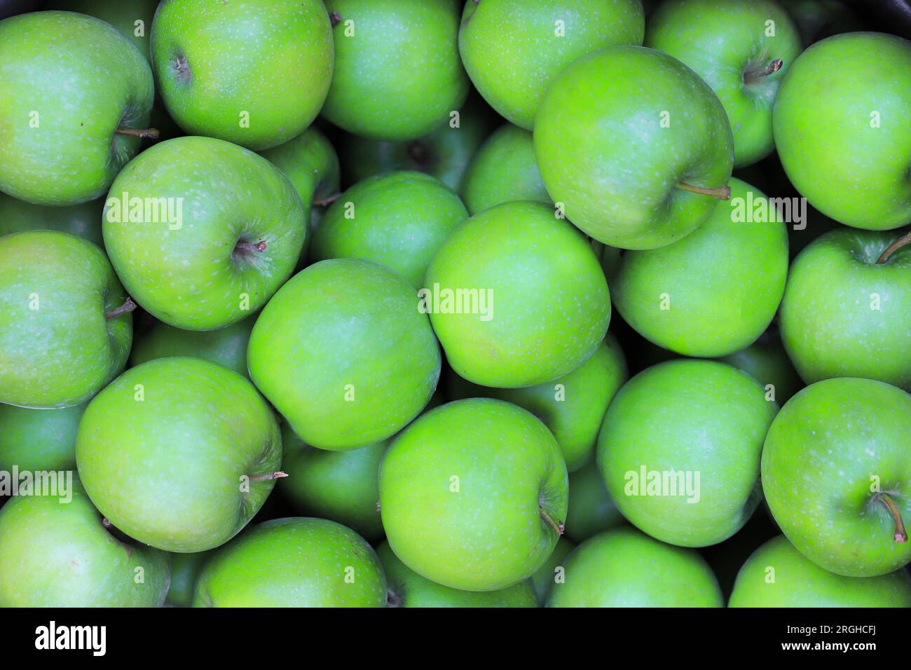 Green apples background on the market Stock Photo - Alamy
