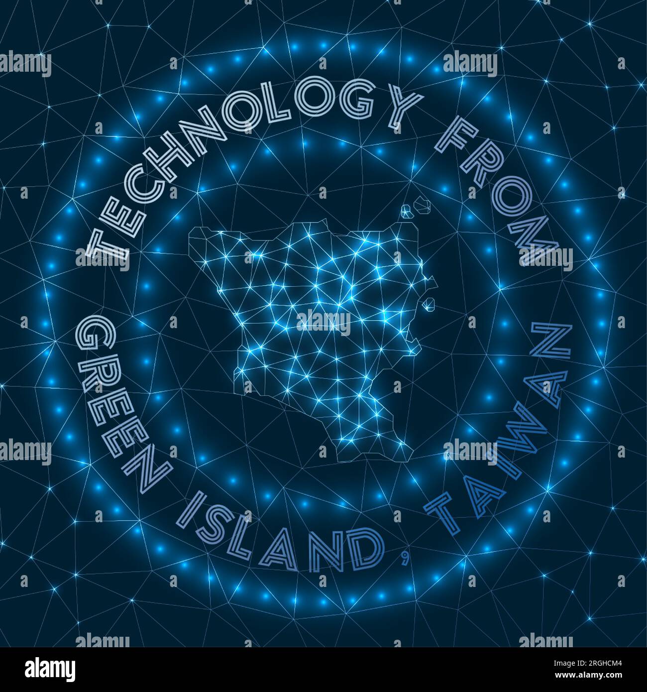 Technology From Green Island, Taiwan. Futuristic geometric badge ...