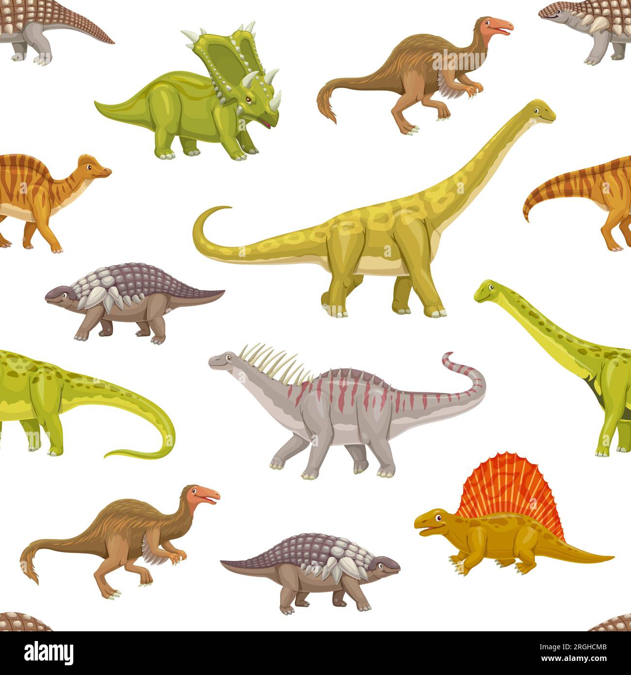 Cartoon dinosaur reptile animal characters seamless pattern, vector ...