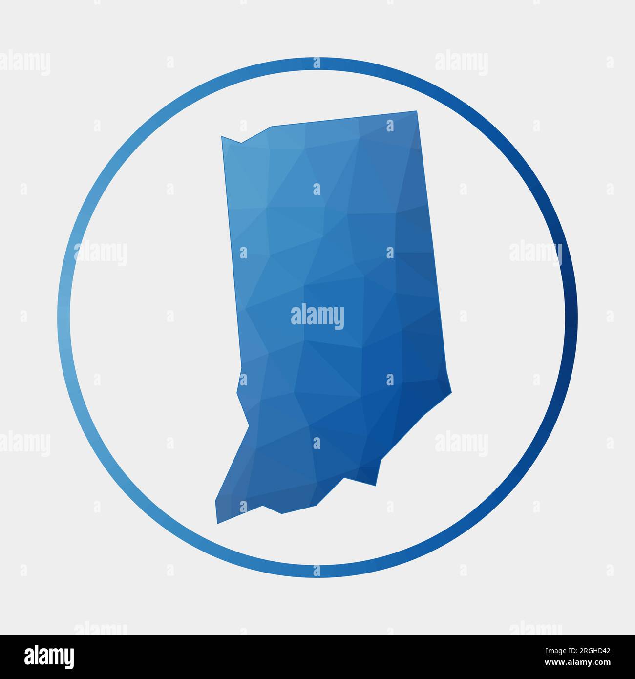 Indiana icon. Polygonal map of the US state in gradient ring. Round low ...