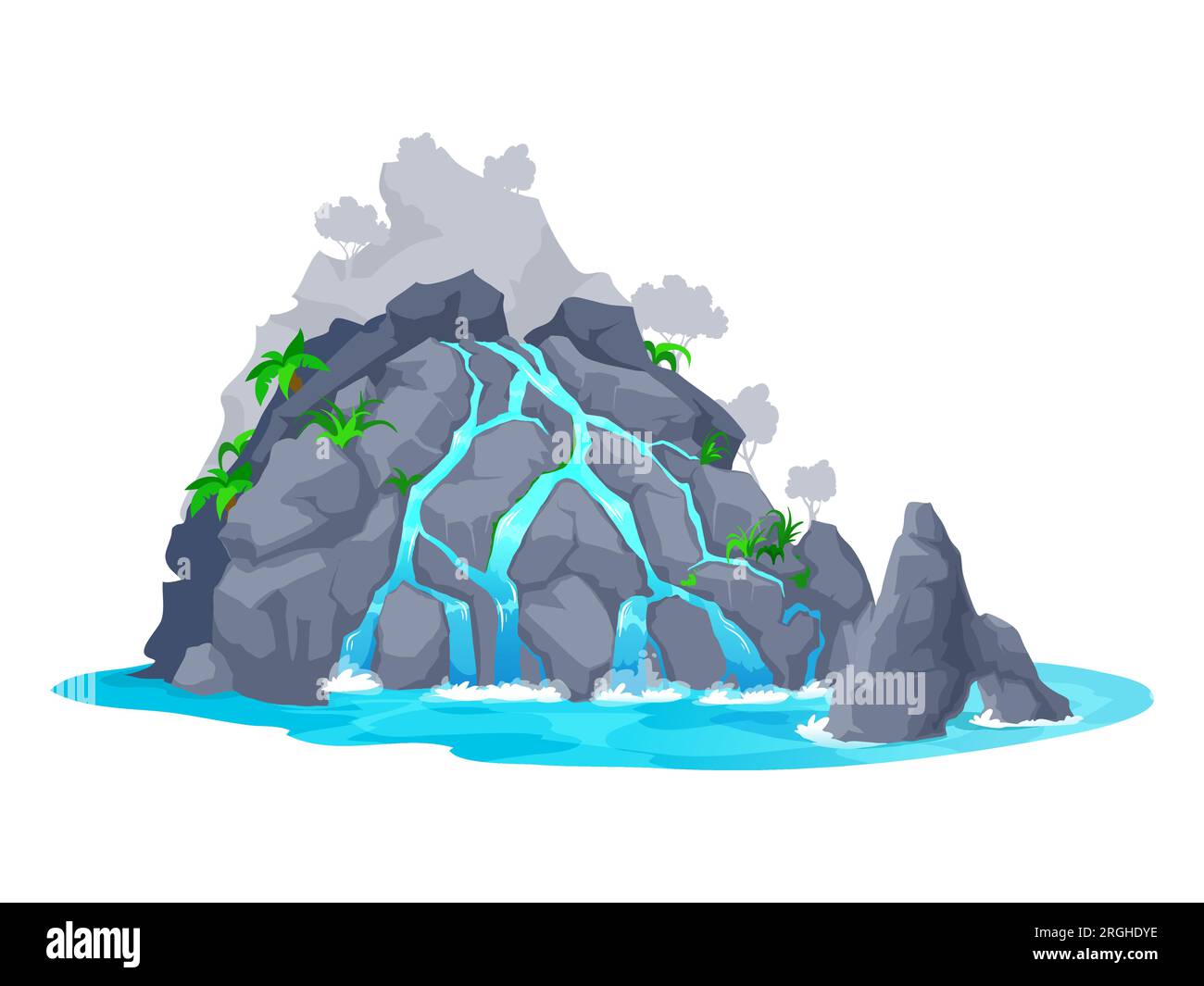 Cartoon waterfall and water cascade of river on mountain rock, vector ...