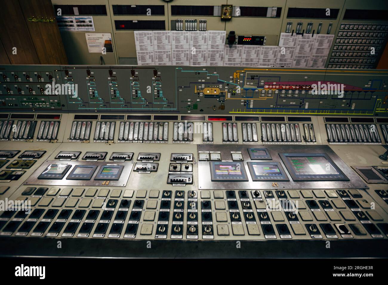 Control room. Large Industrial control panel inside factory or power ...