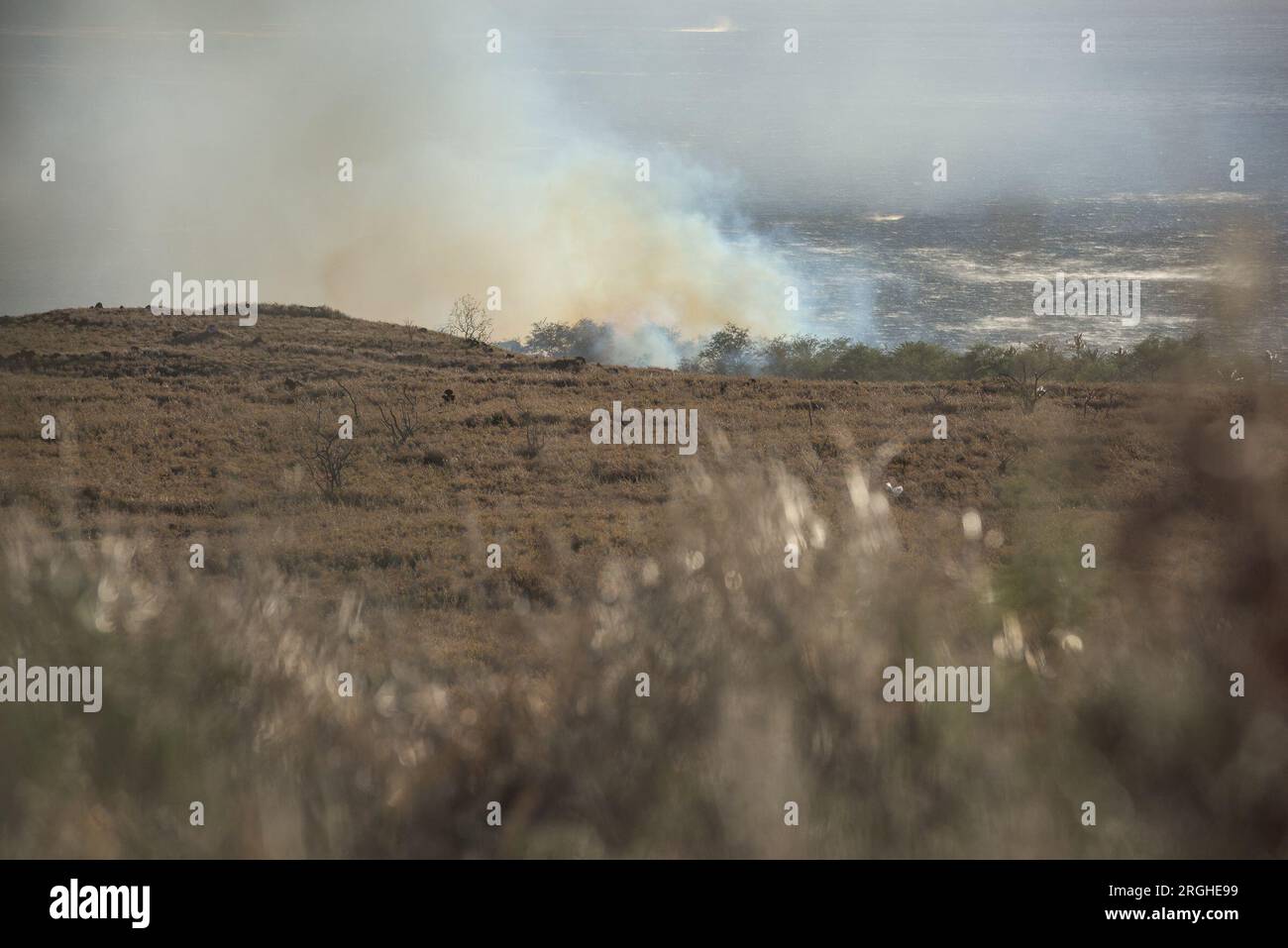 Waimea, Maui, Hawaii, USA. 8th Aug, 2023. A wildfire burns creating ...