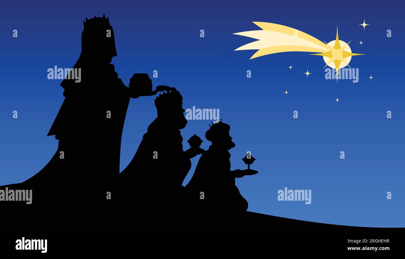 Three biblical kings black silhouette shape looking at Star of ...