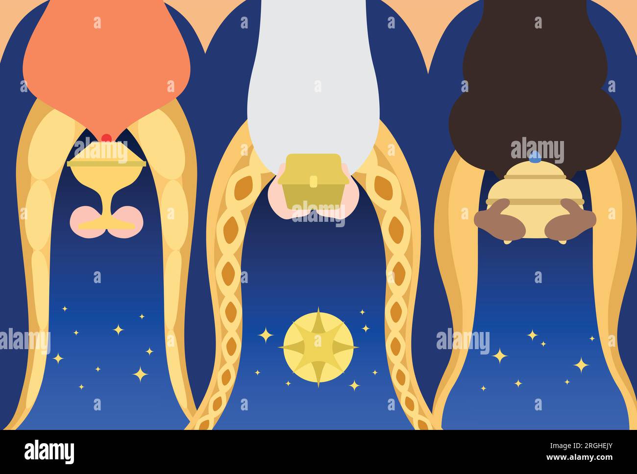 Three wise men presenting gifts star of Bethlehem background. The three ...