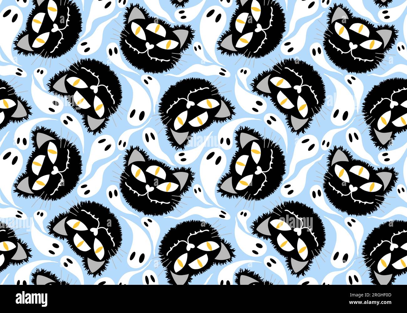 Halloween cartoon cats seamless pumpkins and ghost and monsters vampire ...