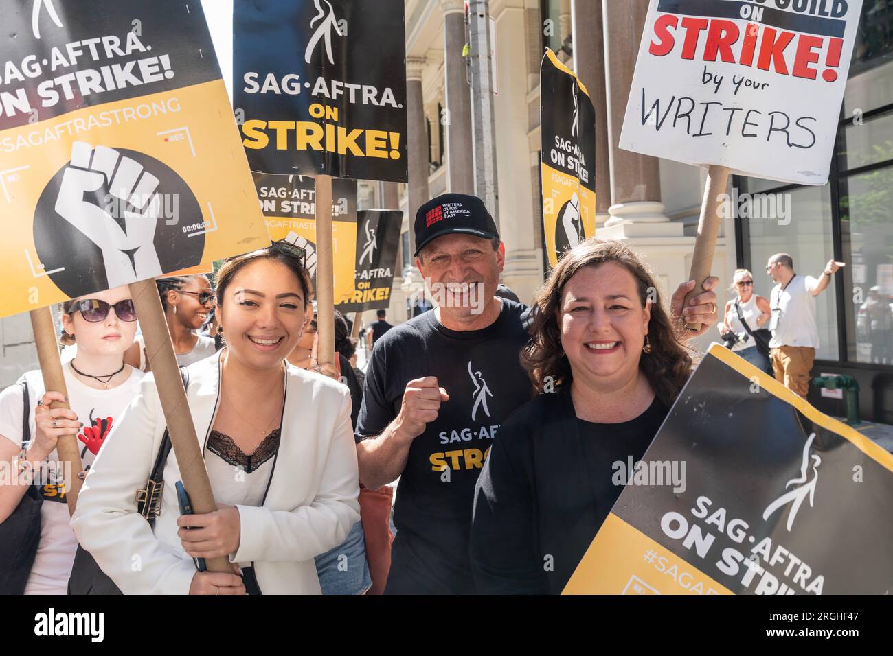 Kristen Gonzalez, Brad Lander, Rebecca Damon attend WGA picket on 100th ...