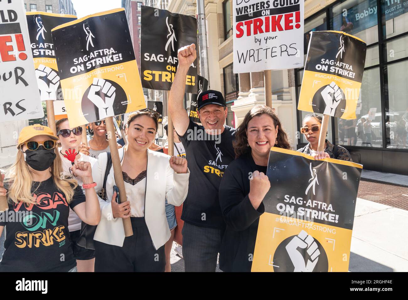 Kristen Gonzalez, Brad Lander, Rebecca Damon attend WGA picket on 100th ...