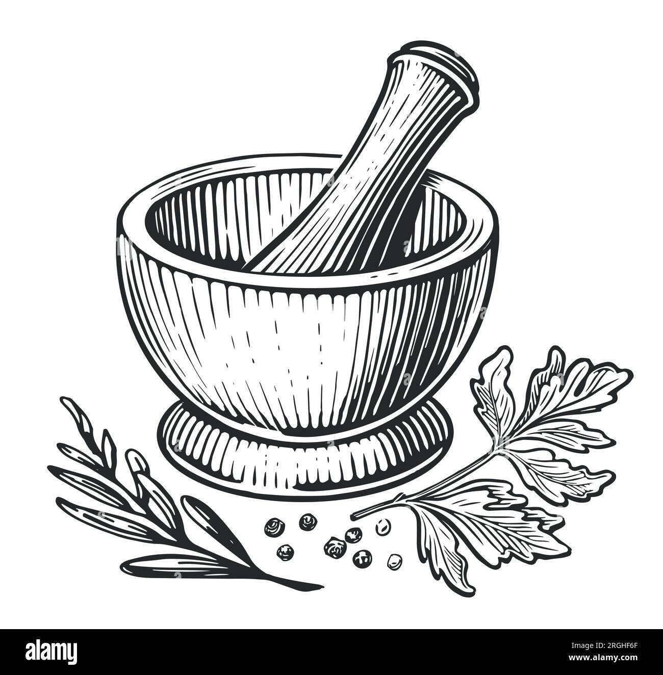 Mortar and pusher for herb grinding isolated on a white background ...