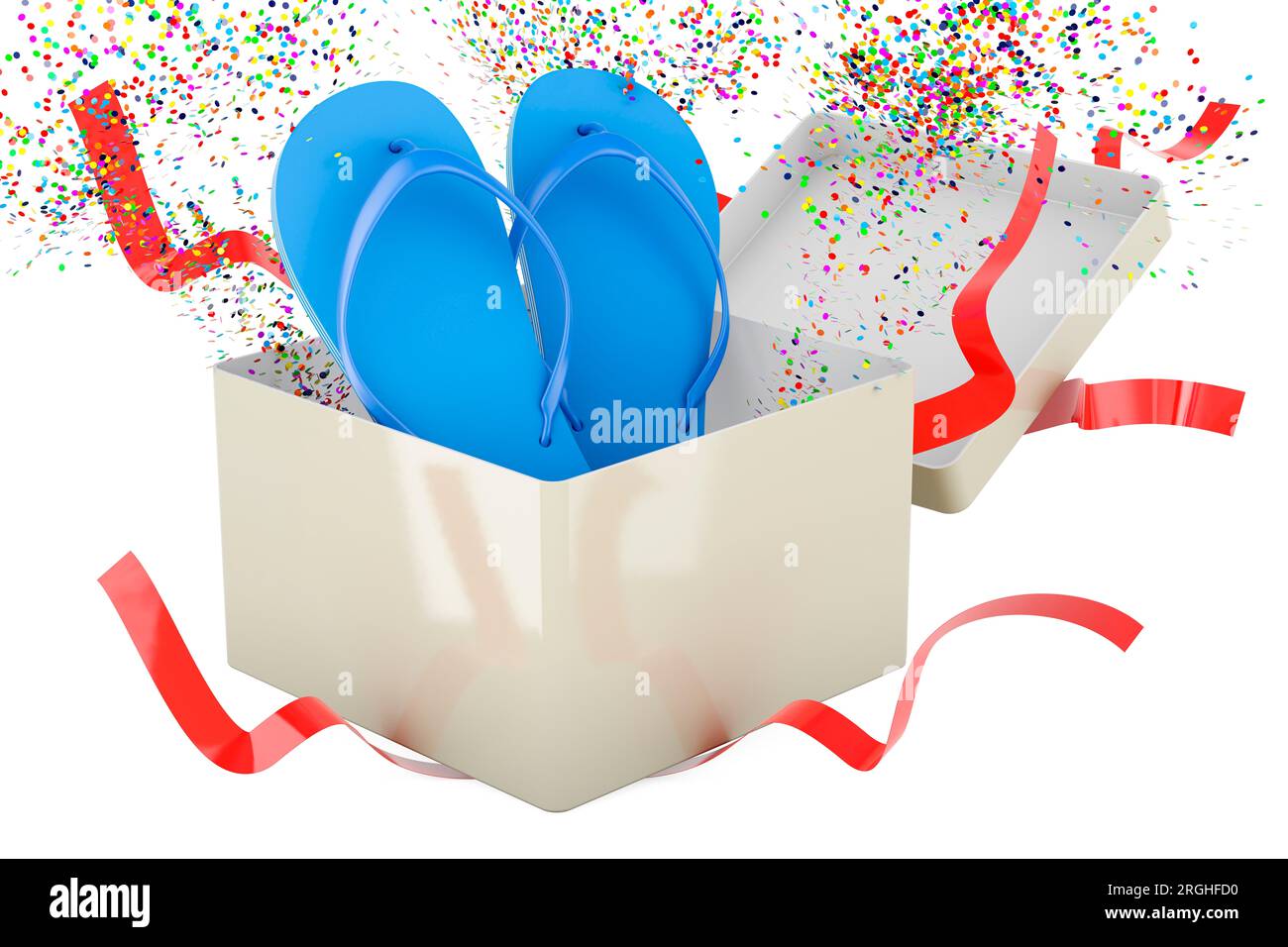 Flip-flops inside gift box, 3D rendering isolated on white background ...