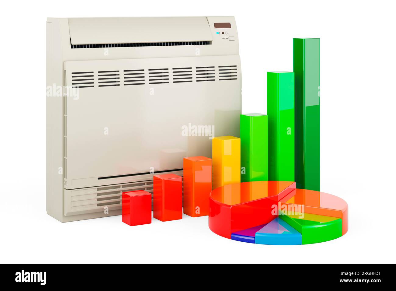 Air conditioner, floor standing unit with growth bar graph and pie ...